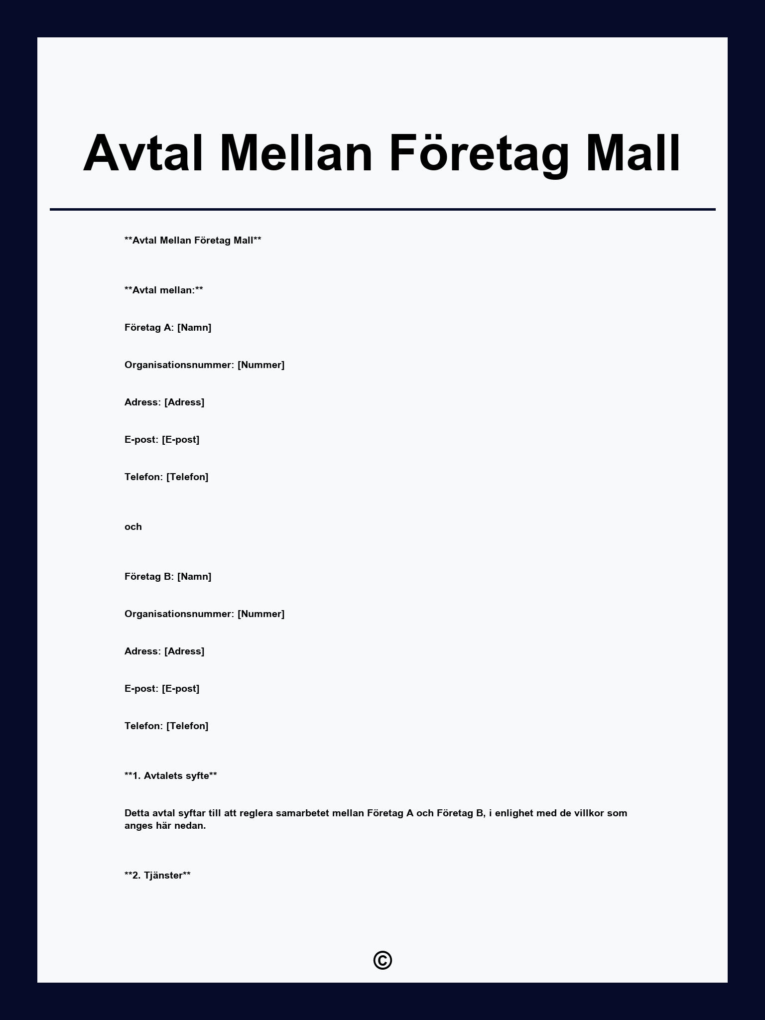 Avtal Mellan Företag Mall